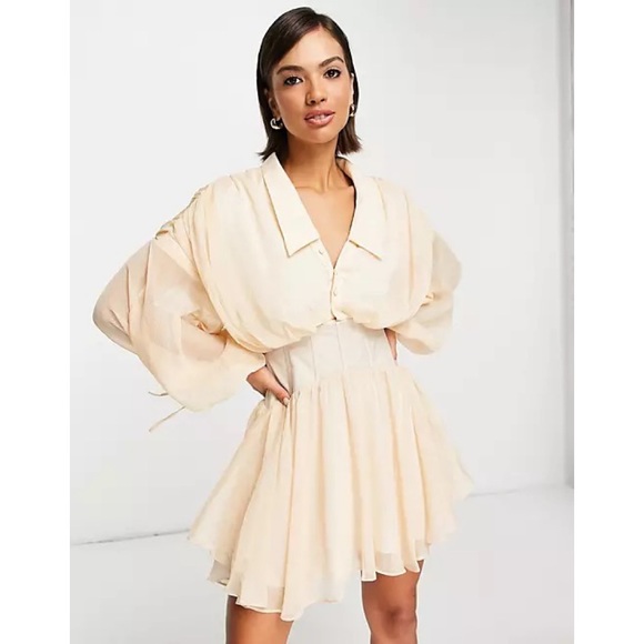 ASOS | Dresses | Nwt Asos Design Soft Plunge Mini Shirt Dress With Corset Detail Size 6 | Poshmark